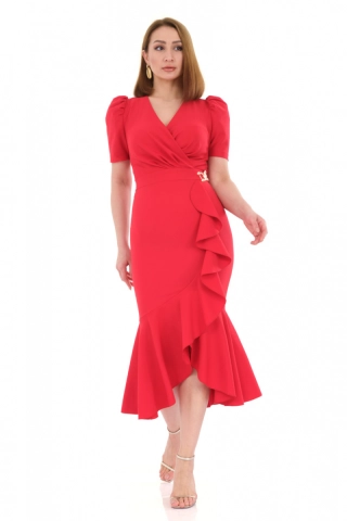 Red Crepe Short Sleeve Maxi Dress | All | Fervente