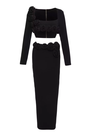 Black Knitted Long Sleeve Midi Dress | All | Fervente