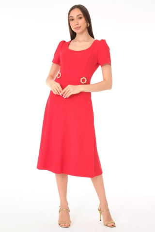 Red Crepe Short Sleeve Midi Dress | All | Fervente
