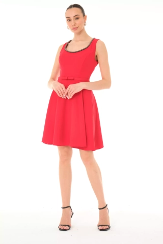 Red Crepe Sleeveless Mini Dress | All | Fervente