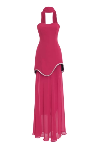 Fuchsia Crepe Sleeveless Long Dress | All | Fervente