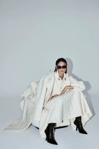 White Kapitone Long Sleeve Coat | All Standard Size Products | Fervente