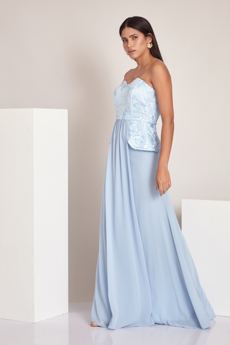 Blue Chiffon Maxi Strapless Dress | All | KeiKei