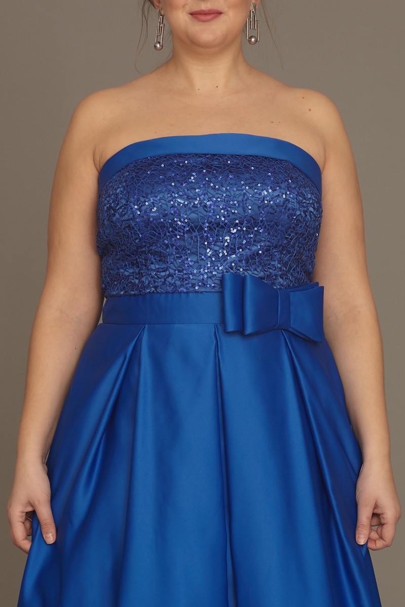 Saxon Blue Plus Size Satin Strapless Maxi Dress | Plus Size Night ...