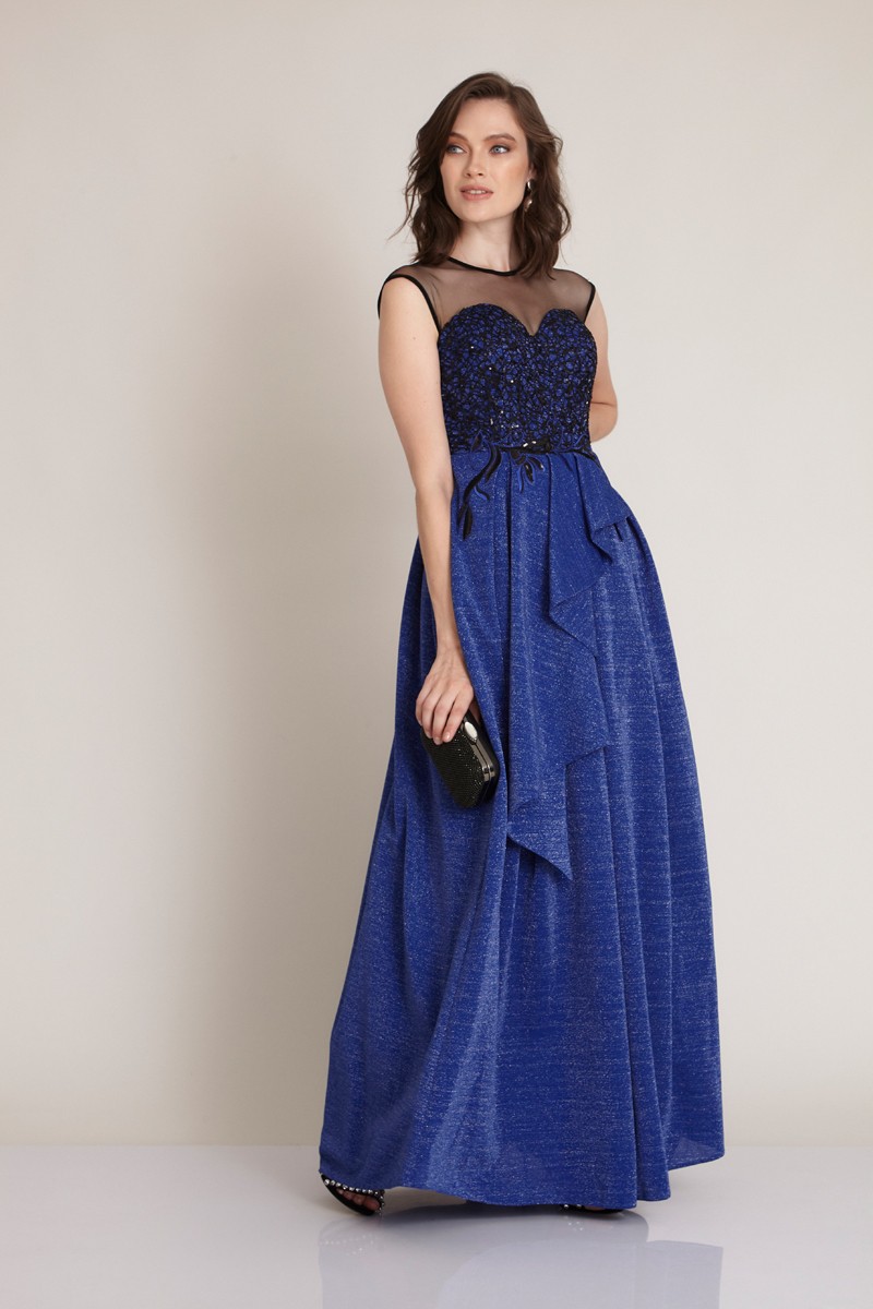 Saxon Blue Knitted Sleeveless Maxi Dress | Night Dresses | KeiKei
