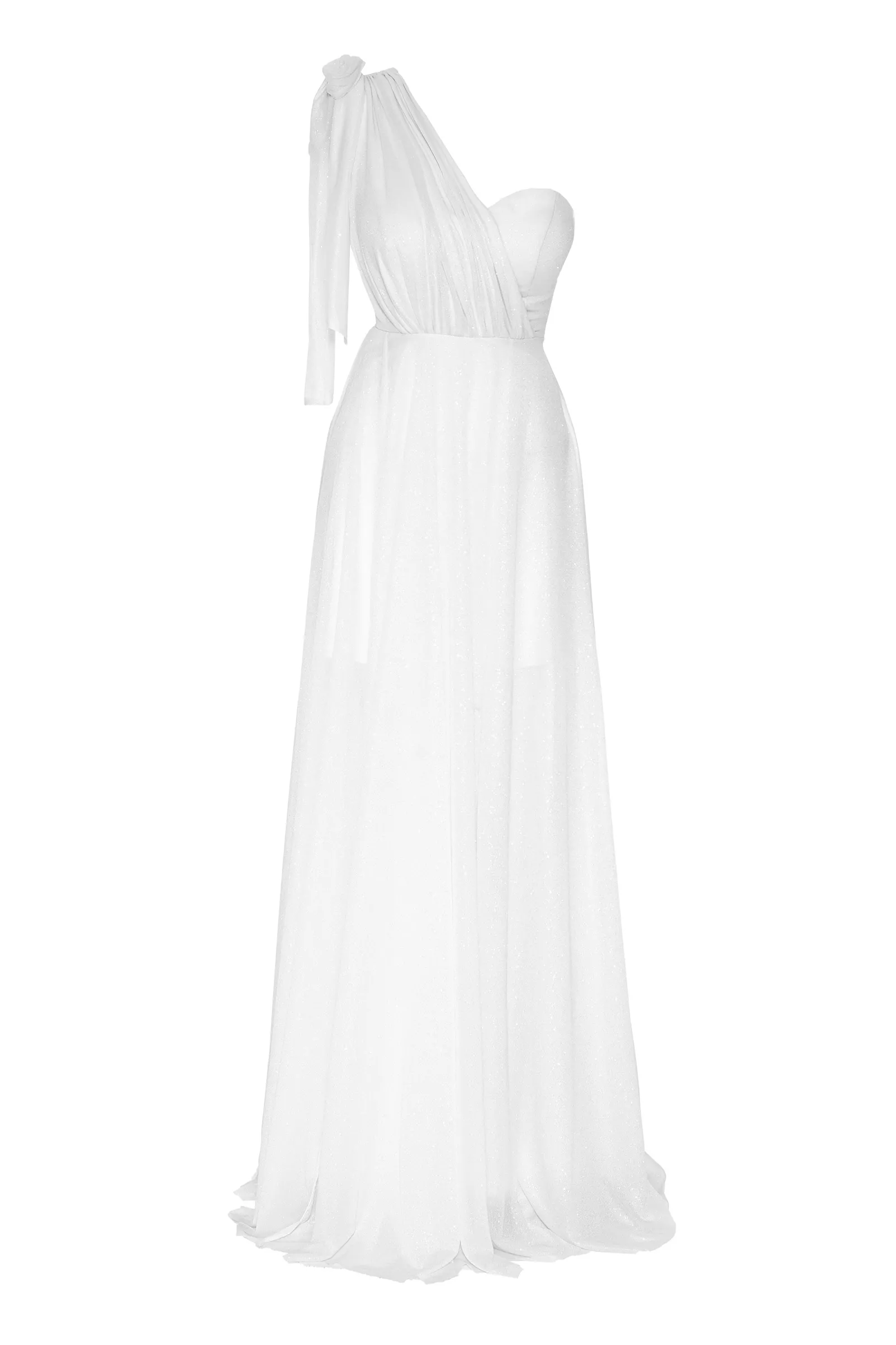White Tulle One Arm Maxi Dress | Bridal | KeiKei