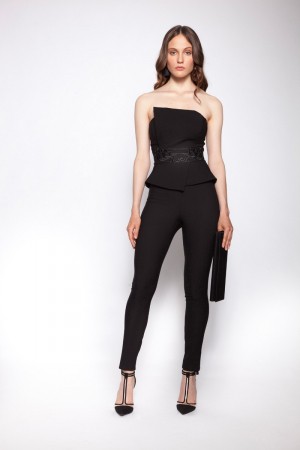 Black Crepe Maxi Strapless Overall | Polyester Dress | KeiKei