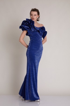 Saxon Blue Knitted Maxi Sleeveless Dress | Night Dresses | KeiKei