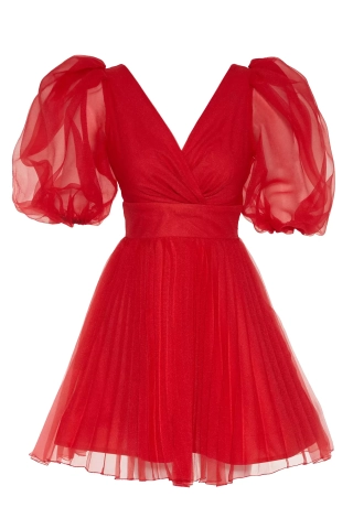 Red Tulle Short Sleeve Mini Dress | Mini Dresses | KeiKei