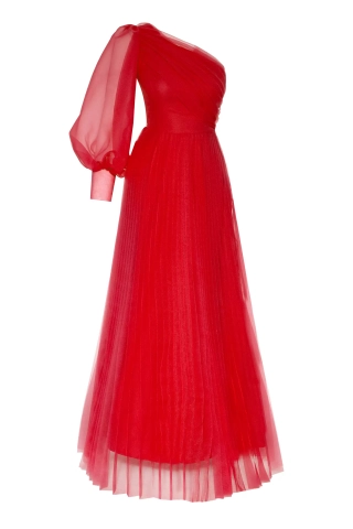 Red Tulle One Arm Long Dress | Engagement & Wedding | KeiKei