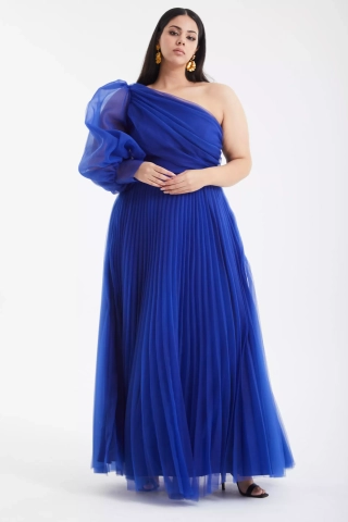 Blue Plus Size Tulle One Arm Long Dress | All | KeiKei