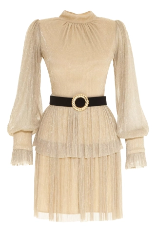 Altın Moonlight Uzun Kol Kısa Elbise | Mini Elbiseler | KeiKei