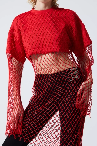 Kırmızı Dalgic Uzun Kol Orta Boy Elbise | City Rendez Vous | KeiKei