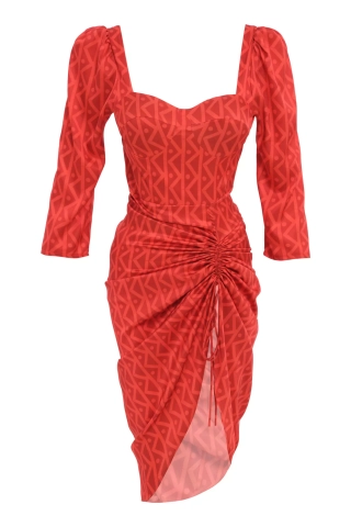 Printed Satin Long Sleeve Midi Dress | All | KeiKei