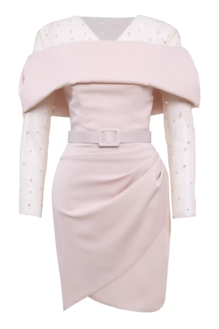 Beige Crepe Sleeveless Mini Dress | Dress | KeiKei