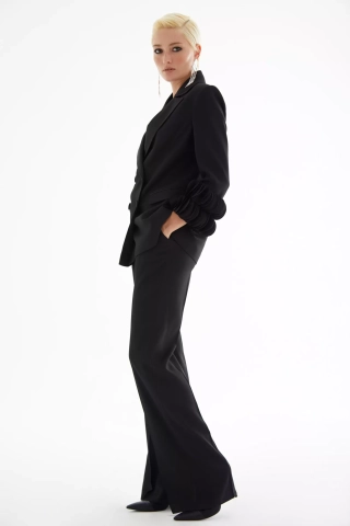 Black Krep Saten Long Pants | Trousers | KeiKei