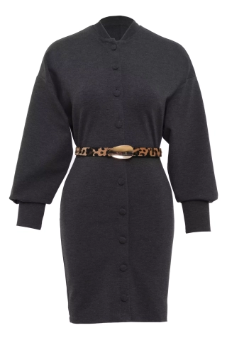 Desenli Jarse Uzun Kol Kısa Elbise | Mini Elbiseler | KeiKei