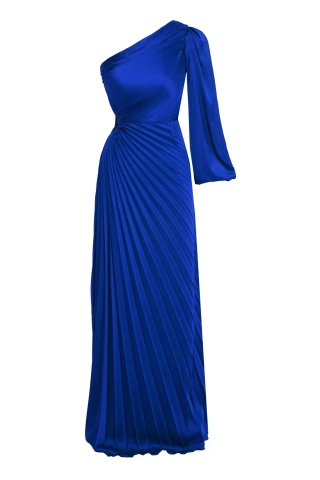 Blue Satin One Arm Long Dress | | KeiKei