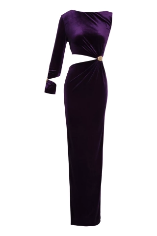 Purple Velvet One Arm Long Dress | Dress | KeiKei