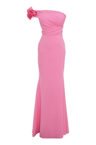 Pink Crepe One Arm Long Dress | | KeiKei