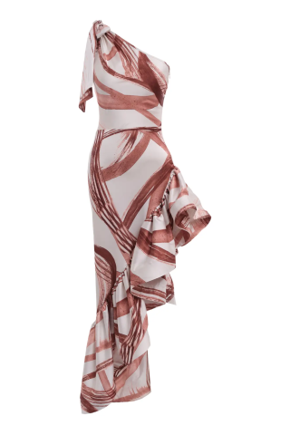 Printed Satin One Arm Long Dress | Engagement & Wedding | KeiKei