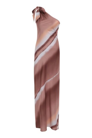Printed Satin One Arm Long Dress | All | KeiKei