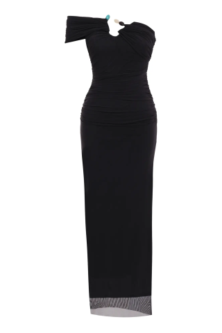 Black Tulle One Arm Long Dress | Dress | KeiKei