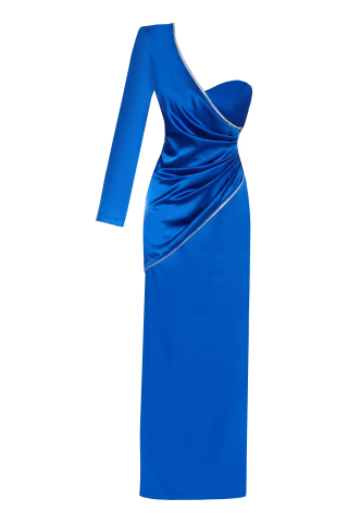 Blue Satin One Arm Long Dress | Night Dresses | KeiKei