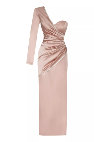 Printed Plus Size Satin One Arm Long Dress | All | KeiKei
